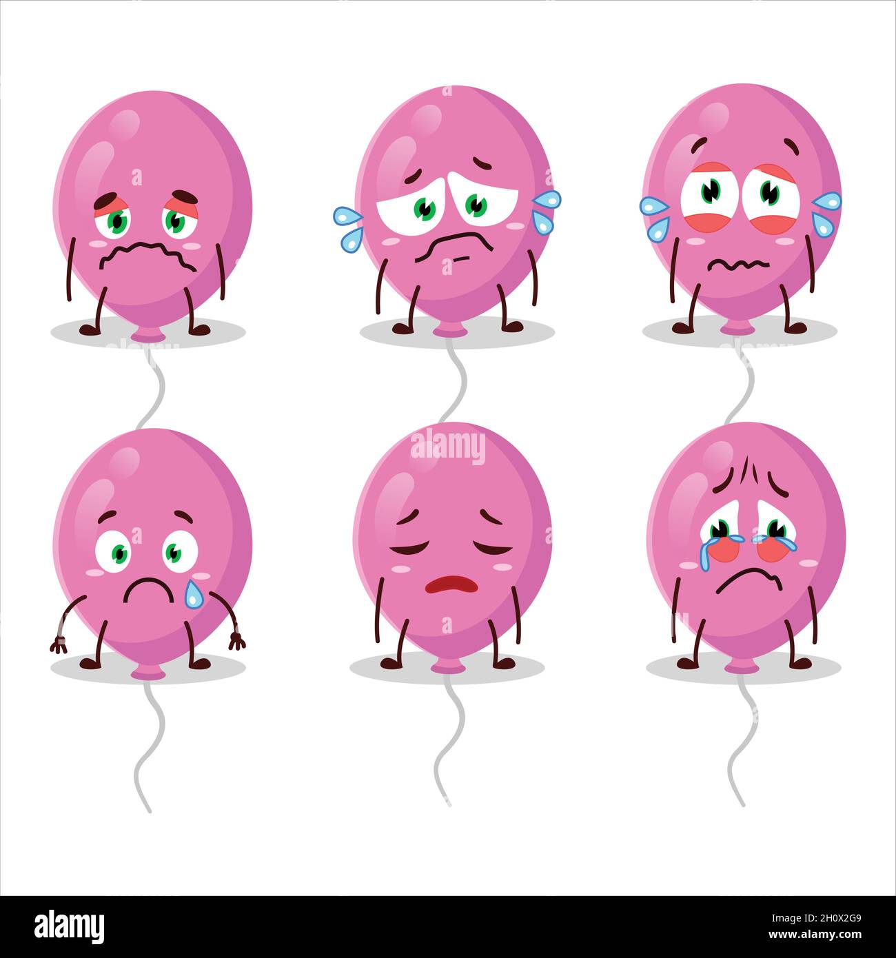 Pink balloons cartoon character with sad expression. Vector ...