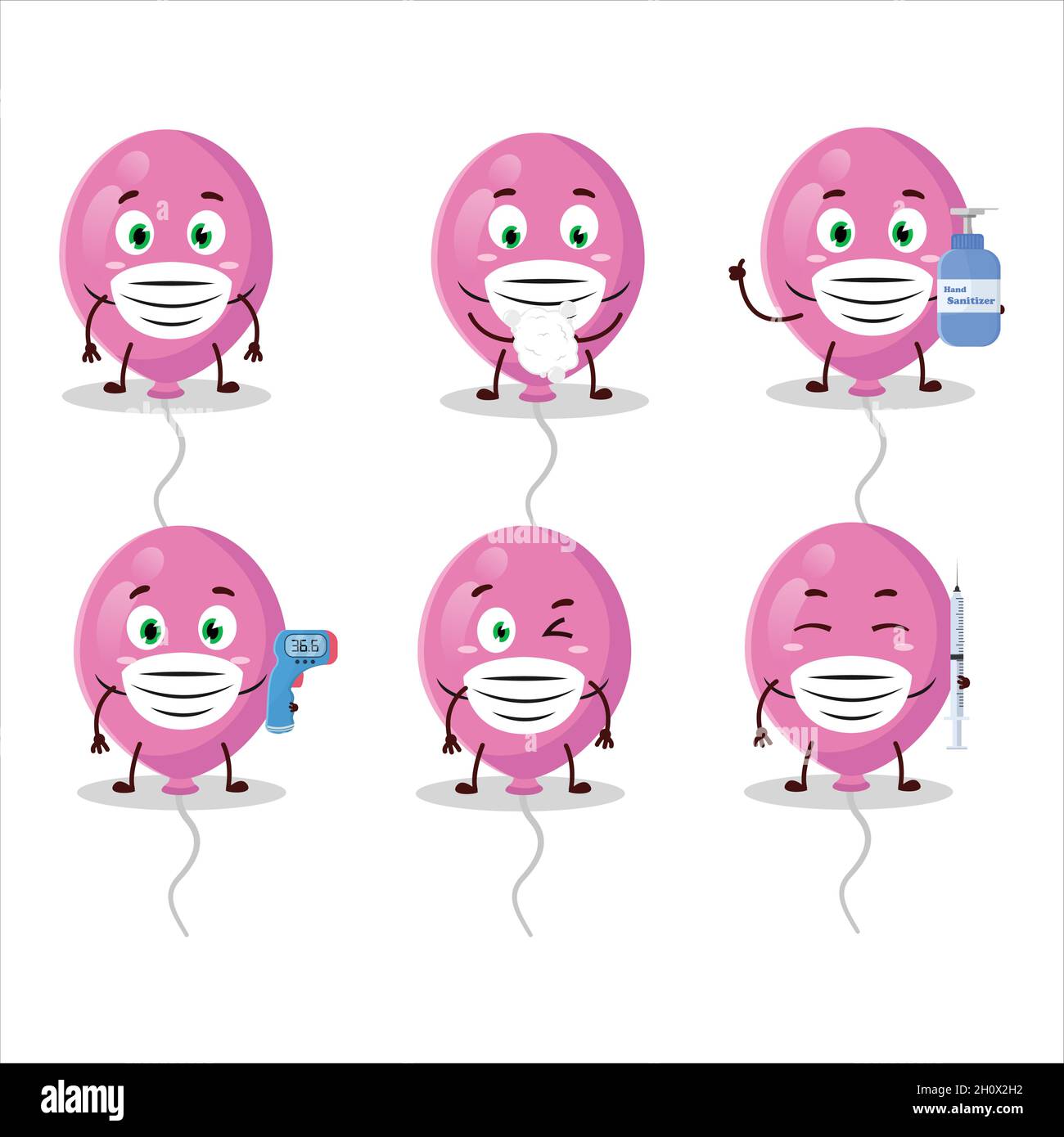 A picture of pink balloons cartoon design style keep staying healthy ...