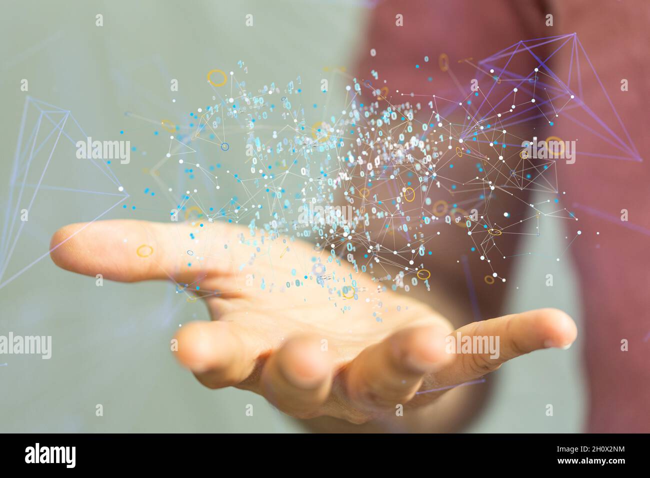 Person presenting the virtual projection of digital conference teamwork ...