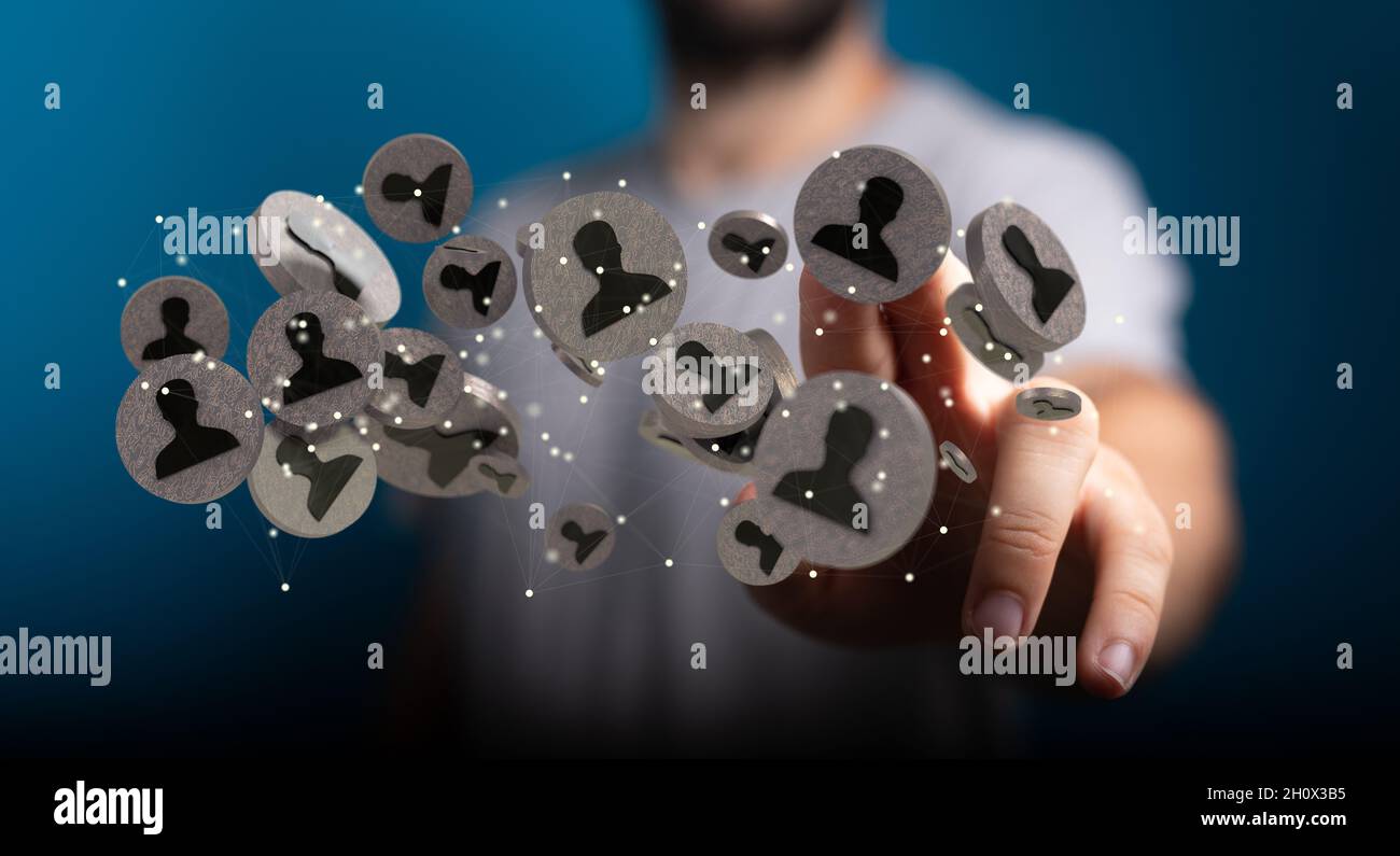 Person presenting the virtual projection of digital conference teamwork ...