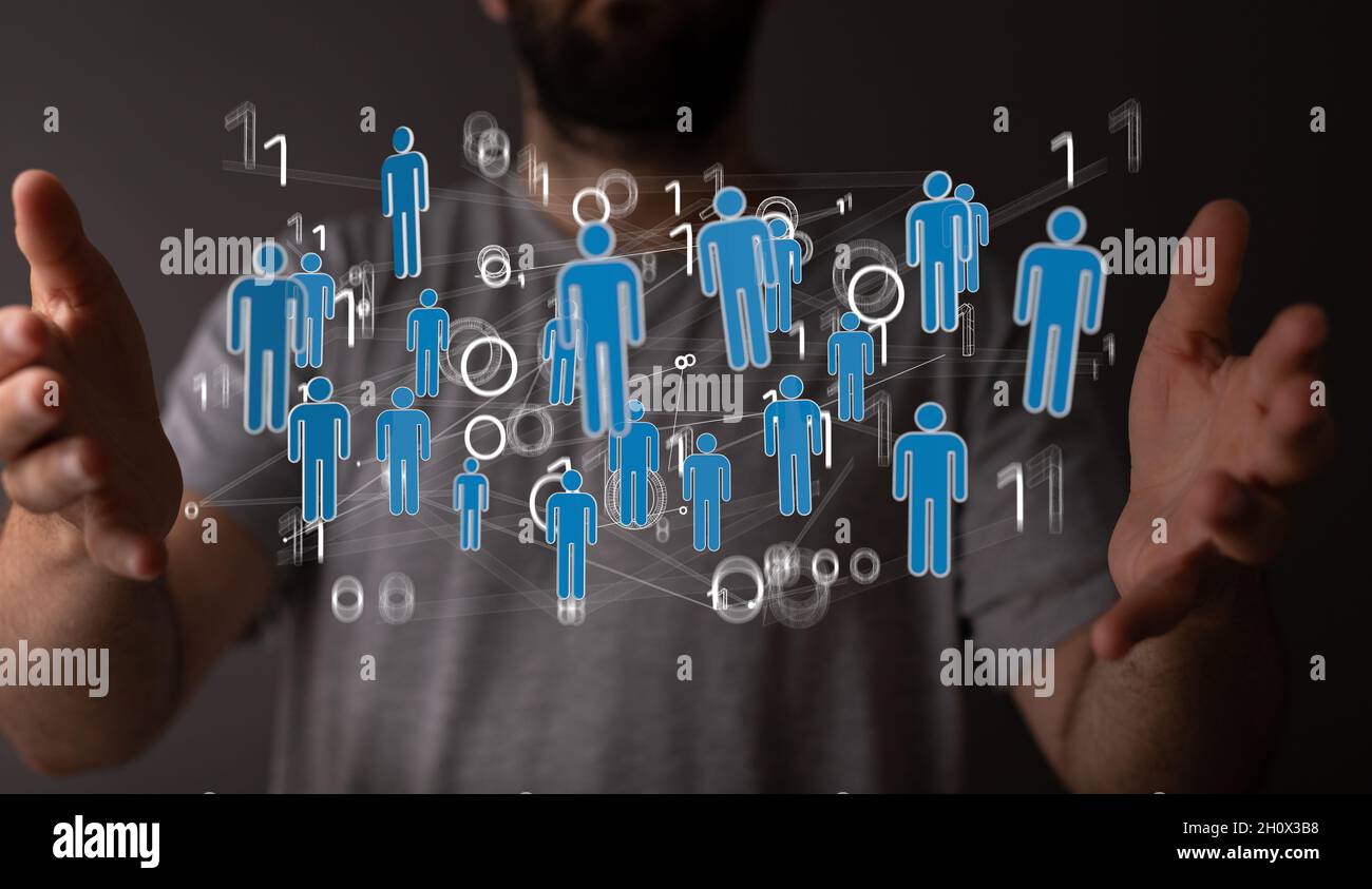 Person presenting the virtual projection of digital conference ...