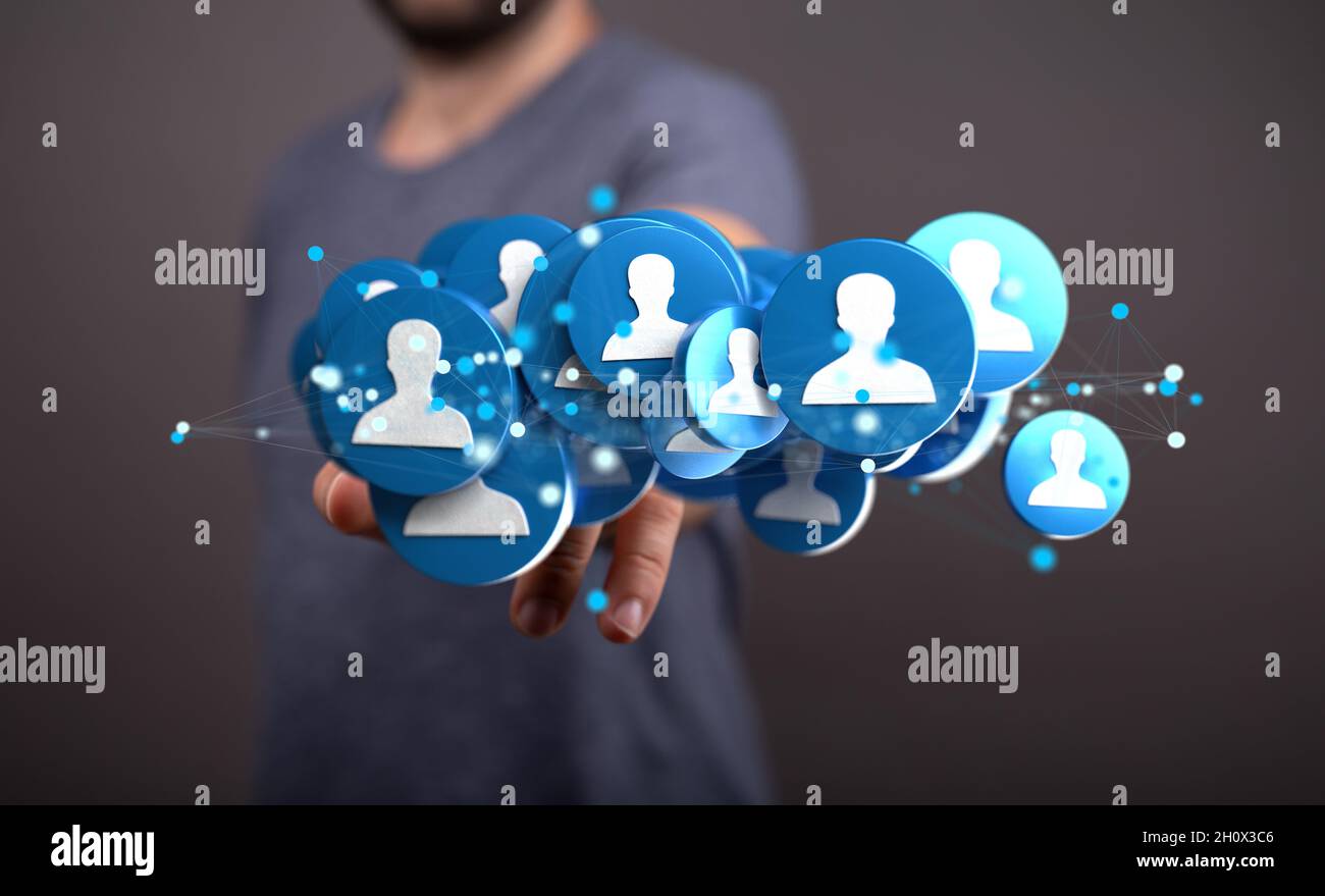 Person presenting the virtual projection of digital conference teamwork ...