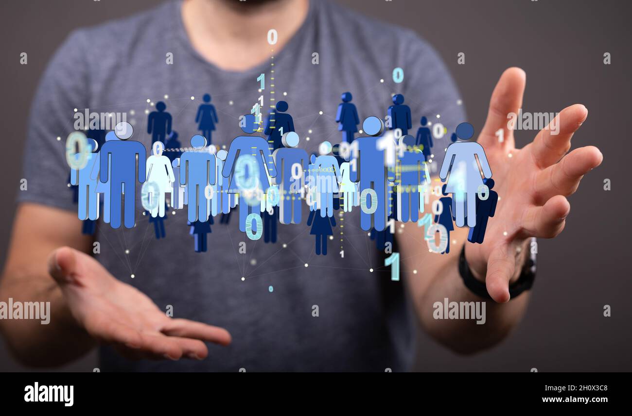 Person presenting the virtual projection of digital conference ...