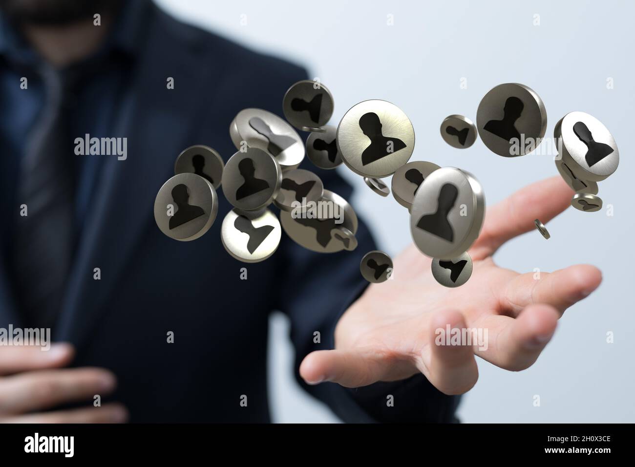 Person presenting the virtual projection of digital conference teamwork ...