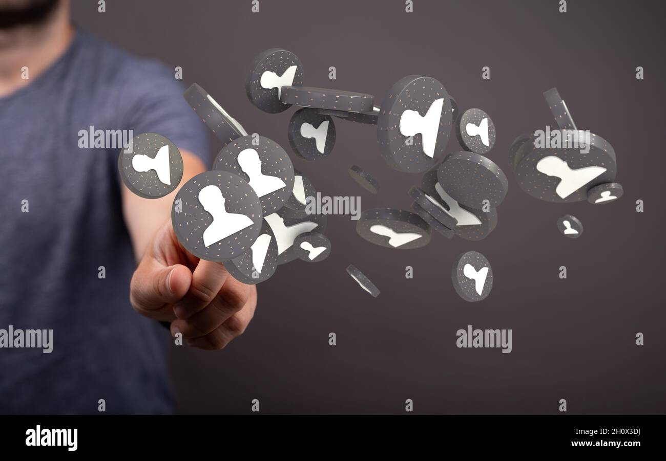 Person presenting the virtual projection of digital conference teamwork ...