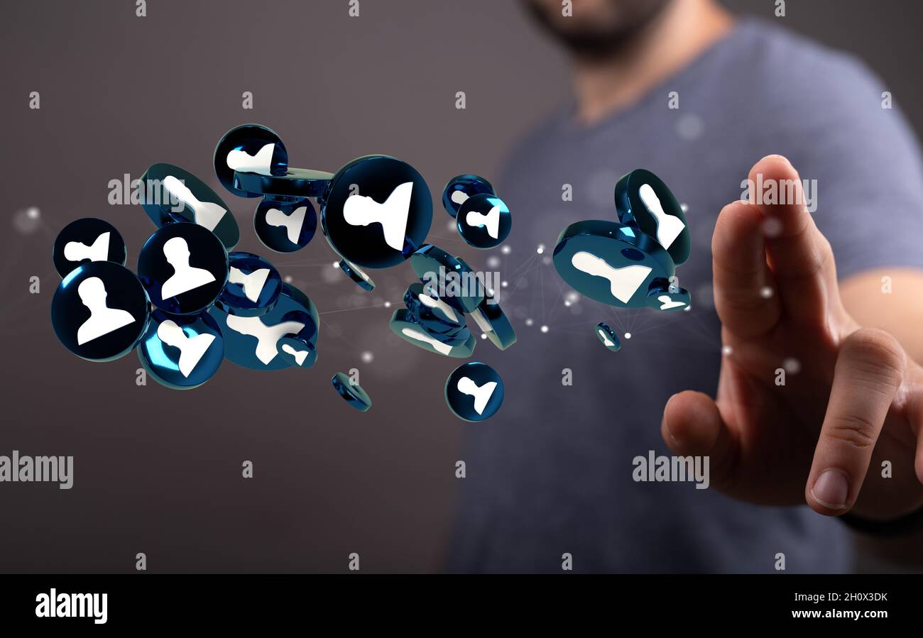 Person presenting the virtual projection of digital conference teamwork ...