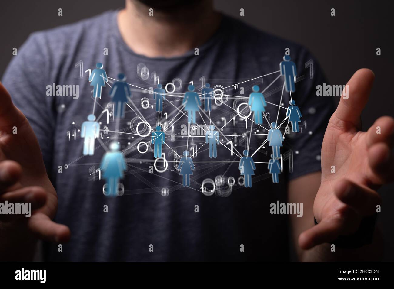 Person presenting the virtual projection of digital conference ...