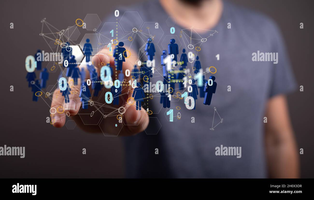 Person presenting the virtual projection of digital conference ...