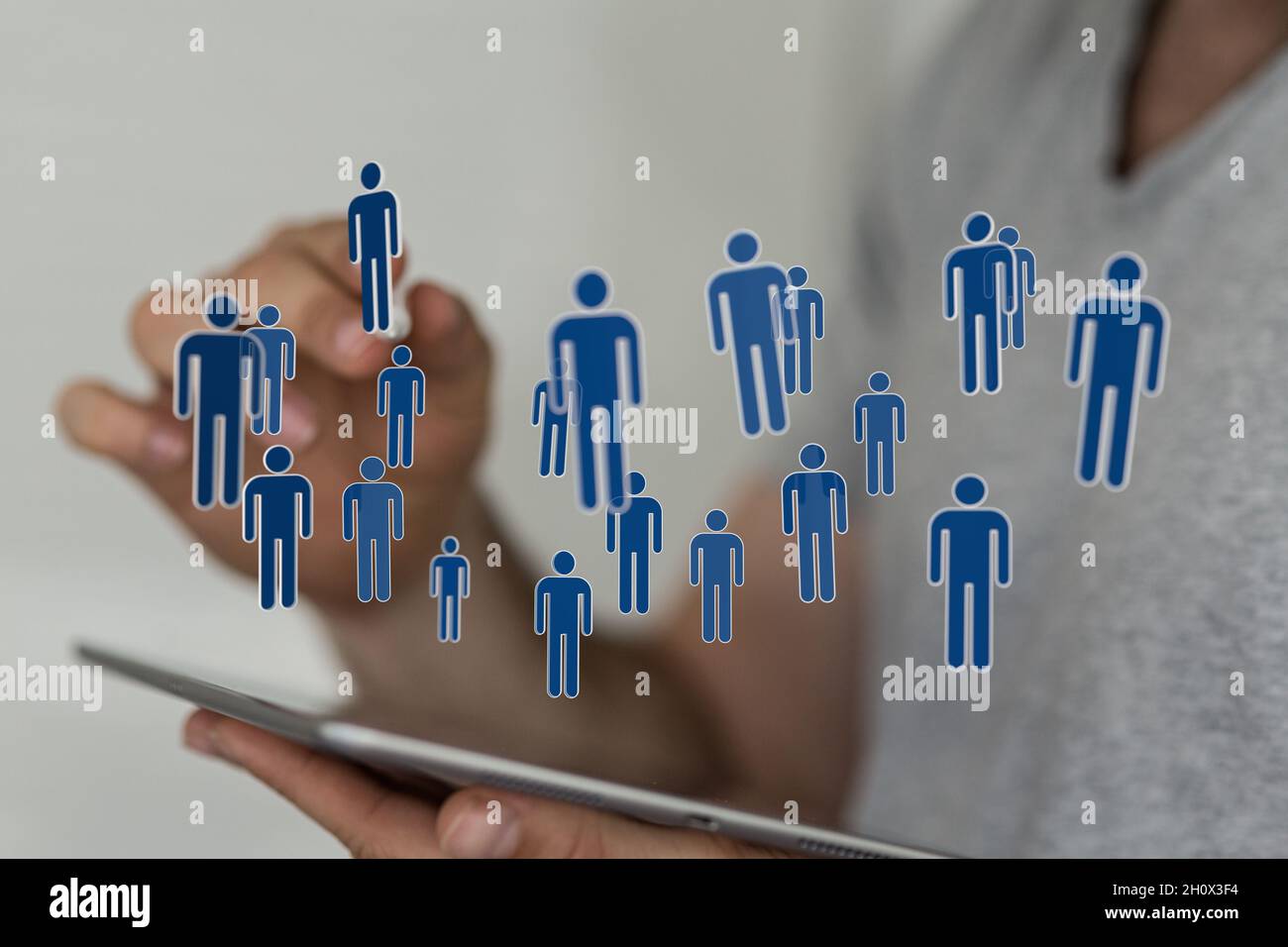 Person presenting the virtual projection of digital conference teamwork ...