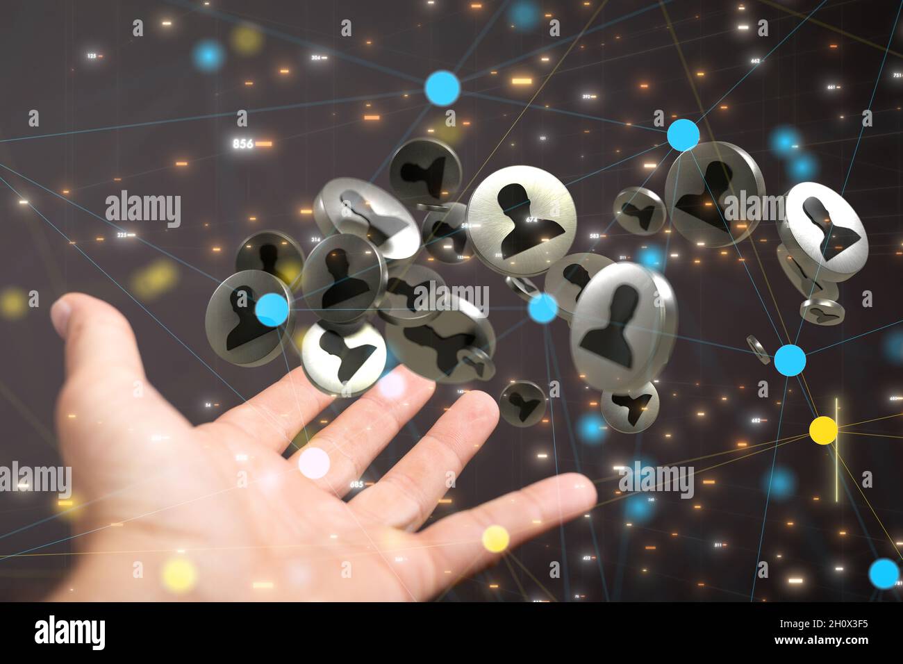 Person presenting the virtual projection of digital conference teamwork ...