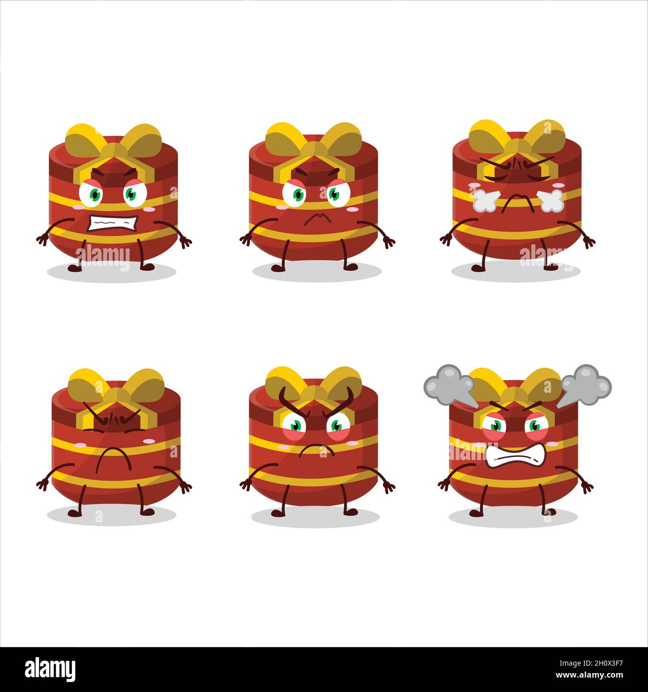 Red round gift cartoon character with various angry expressions. Vector ...
