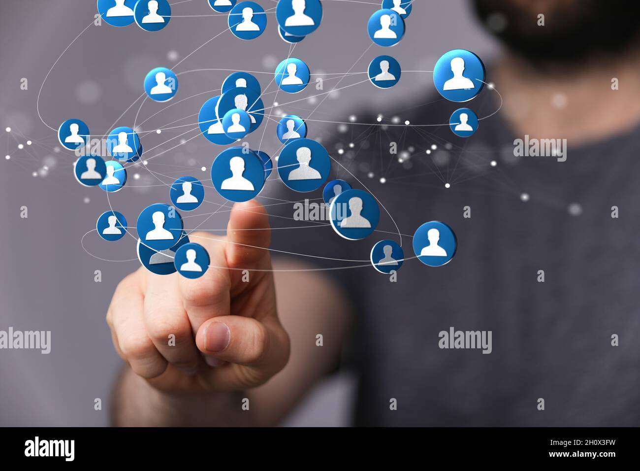 Person presenting the virtual projection of digital conference teamwork ...