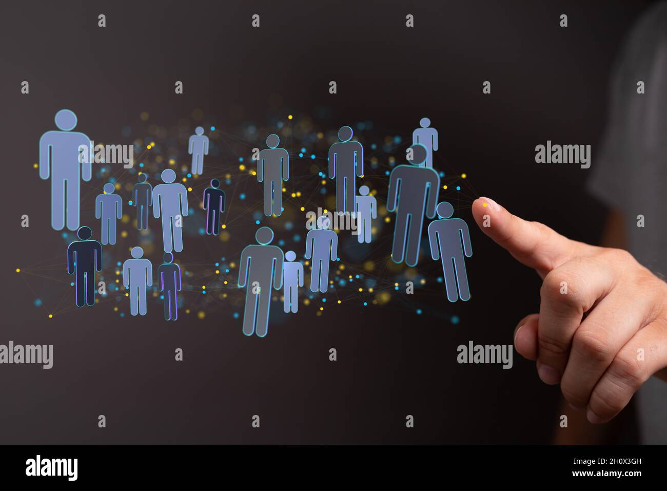 Person presenting the virtual projection of digital conference teamwork ...