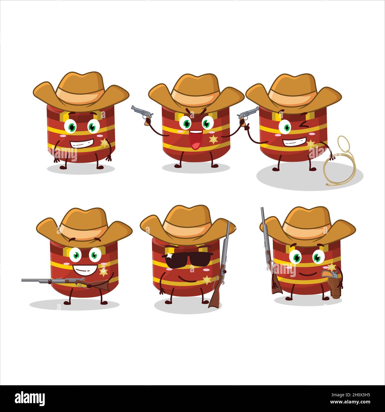 Cool cowboy red round gift cartoon character with a cute hat. Vector ...
