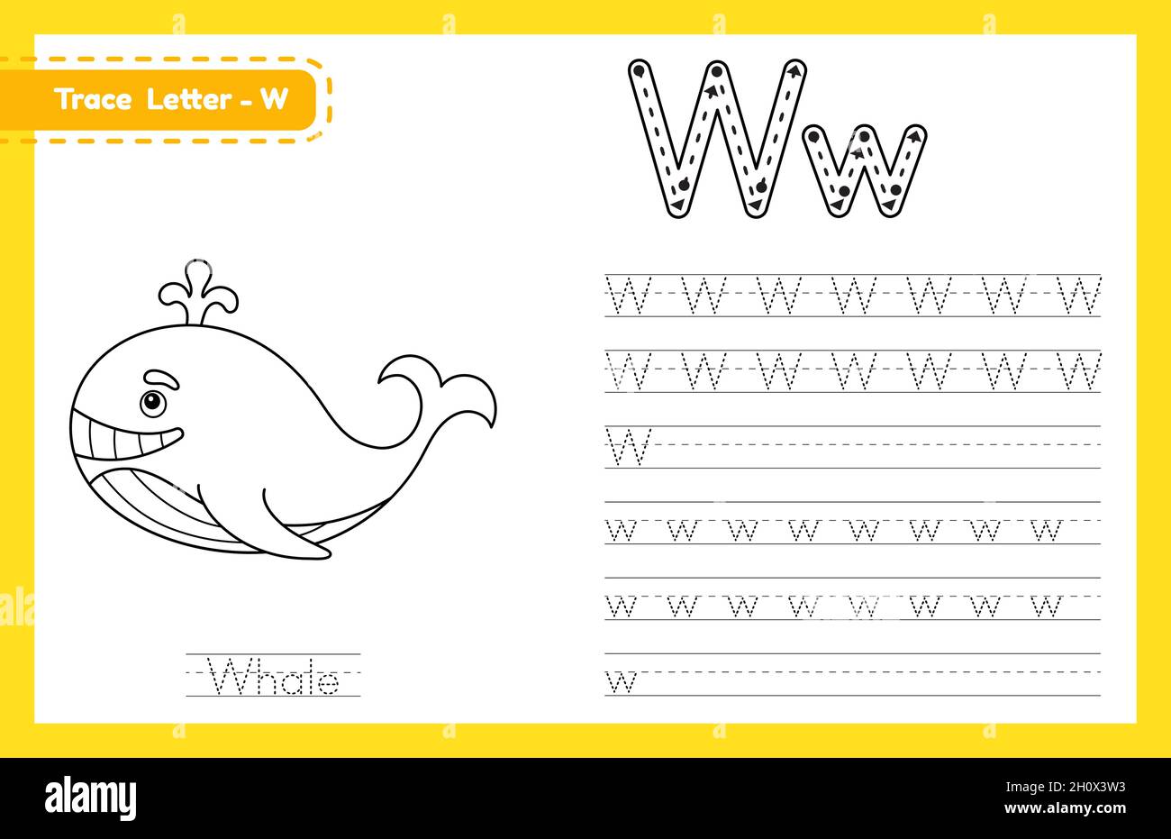 Trace letter W uppercase and lowercase. Alphabet tracing practice ...