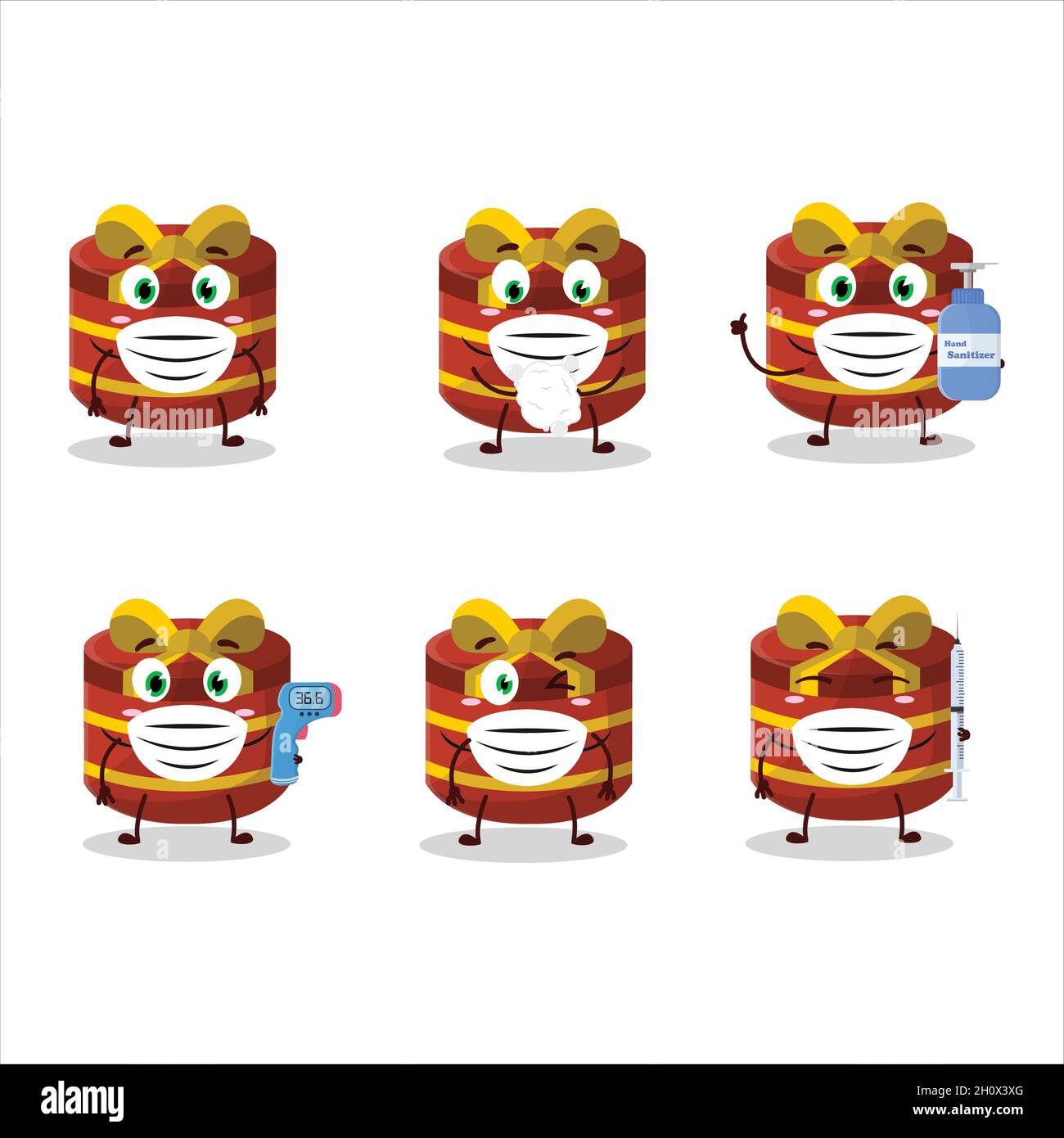 A picture of red round gift cartoon design style keep staying healthy ...
