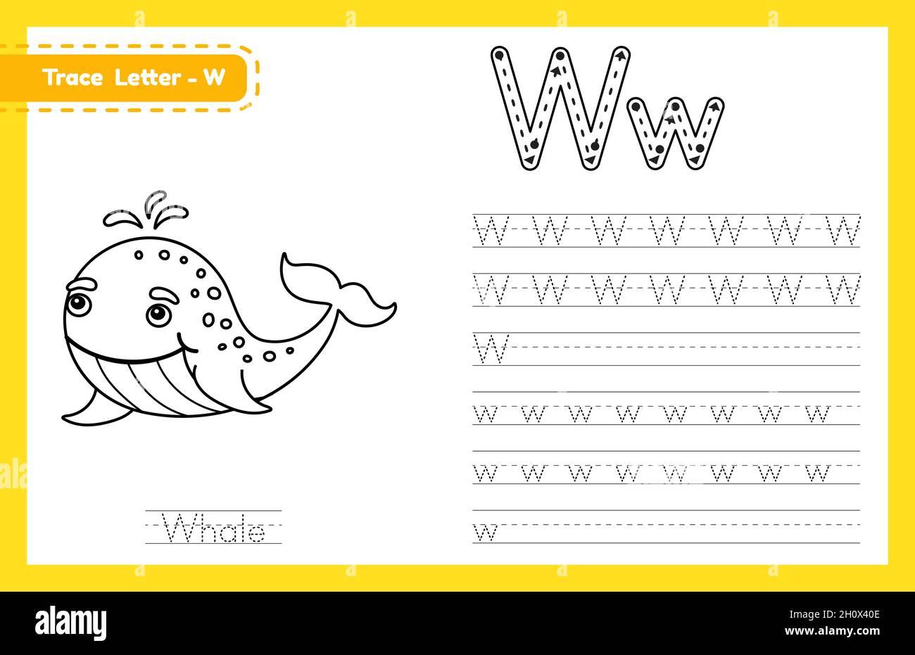 Trace letter W uppercase and lowercase. Alphabet tracing practice ...