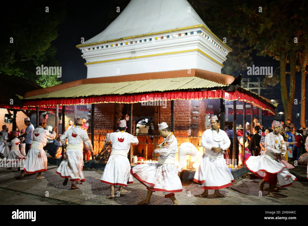Bhaktapur, Bagmati, Nepal. 15th Oct, 2021. Nepali Hindu priests perform ...