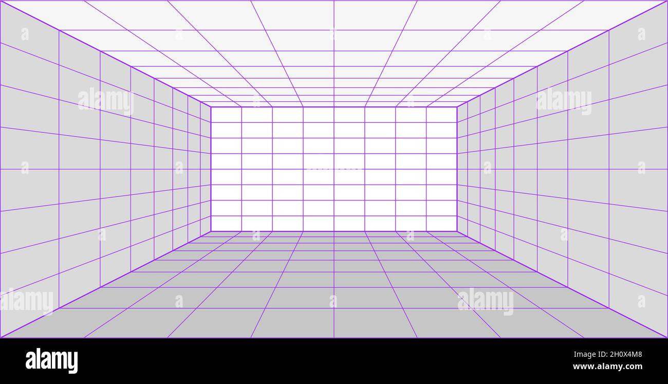 3d Grid perspective laser room in technology style. Virtual reality ...