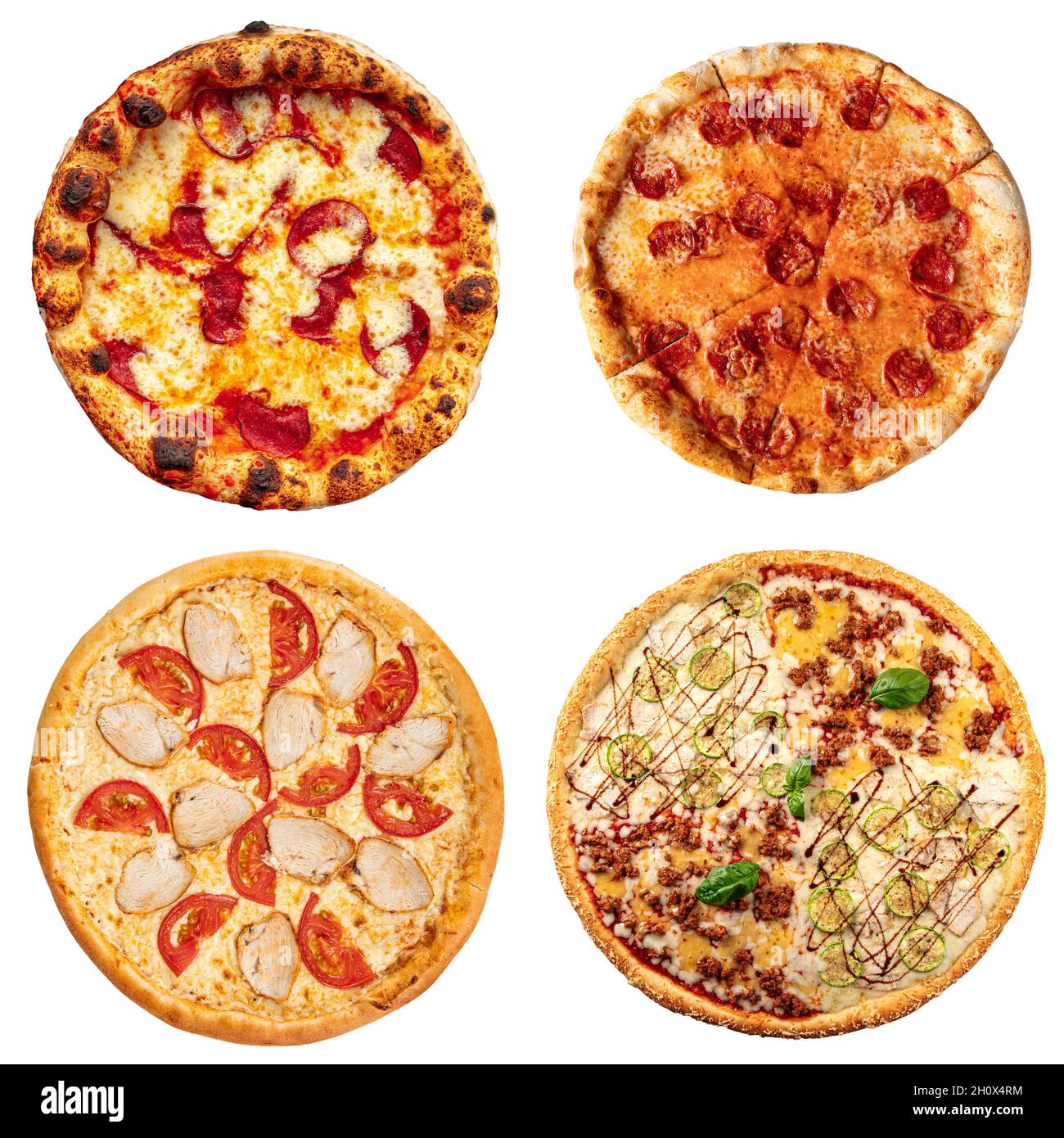 Collage set of four different pizzas for menu isolated Stock Photo - Alamy