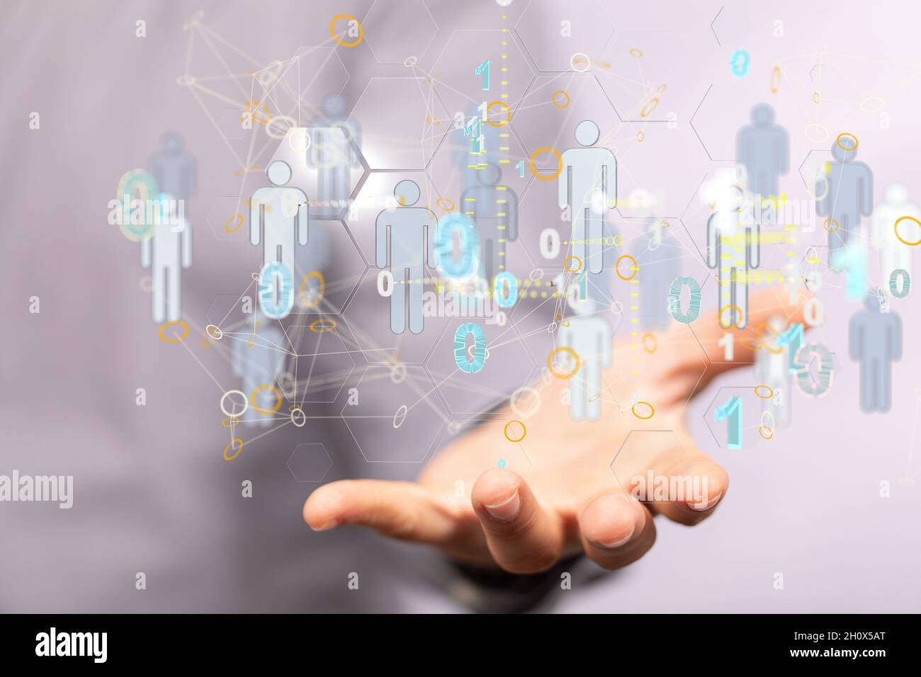 Person presenting the virtual projection of digital conference teamwork ...