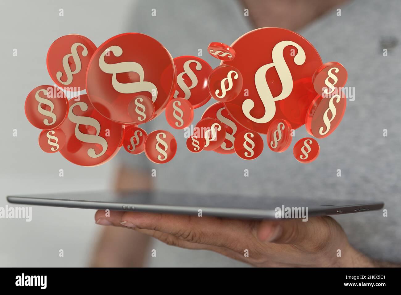 Person presenting the 3D render of paragraph section signs - law and ...