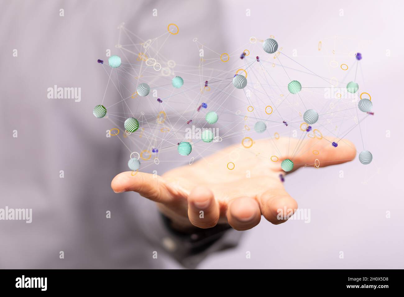 Person presenting the virtual projection of digital conference teamwork ...