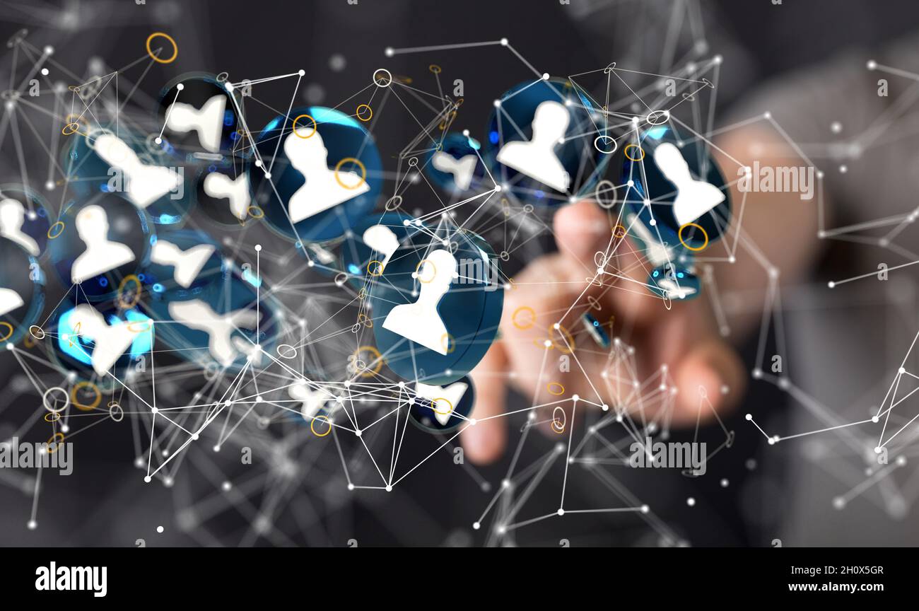 Person presenting the virtual projection of digital conference teamwork ...