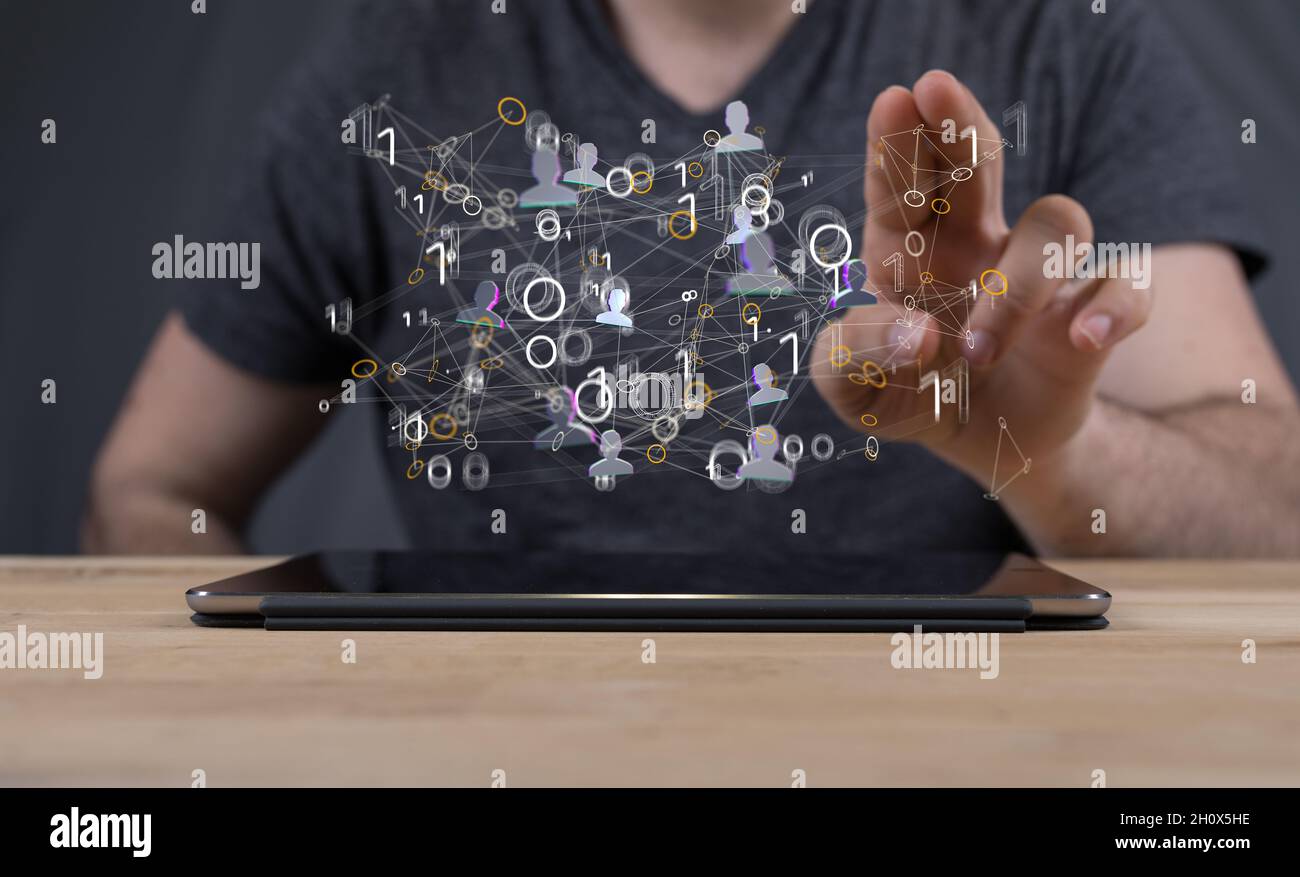 Person presenting the virtual projection of digital conference ...