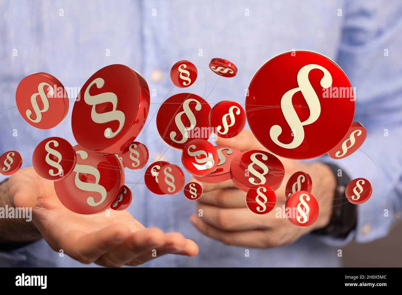 Person presenting the 3D render of paragraph section signs - law and ...