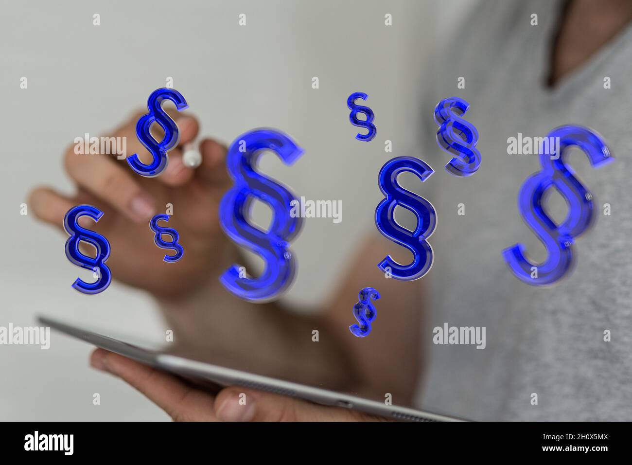 Person presenting the 3D render of paragraph section signs - law and ...