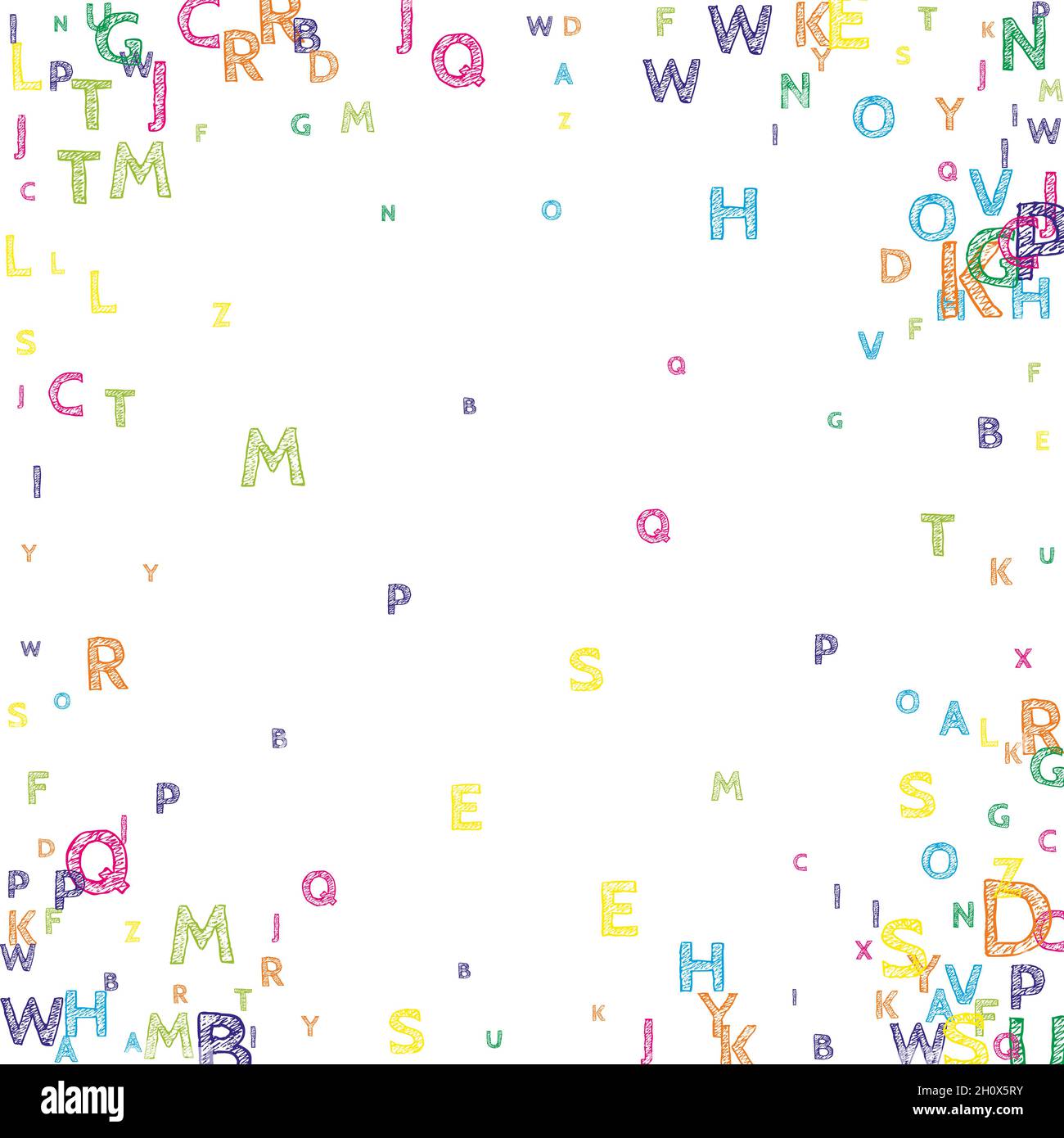 Falling letters of English language. Bright handdrawn flying words of ...