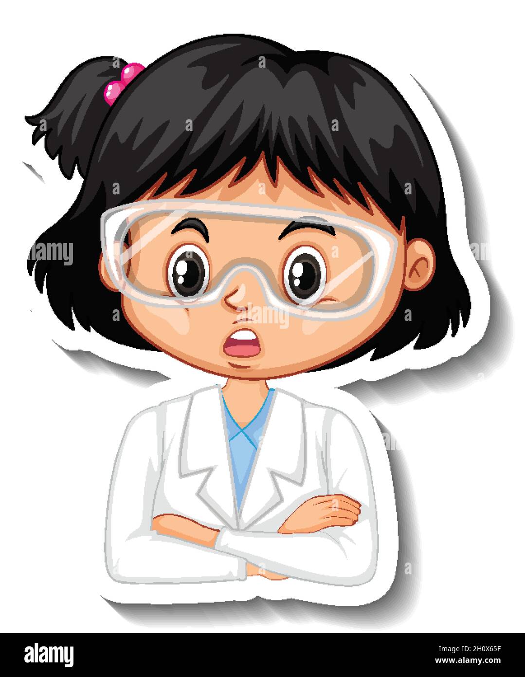 Scientist girl cartoon character sticker illustration Stock Vector ...