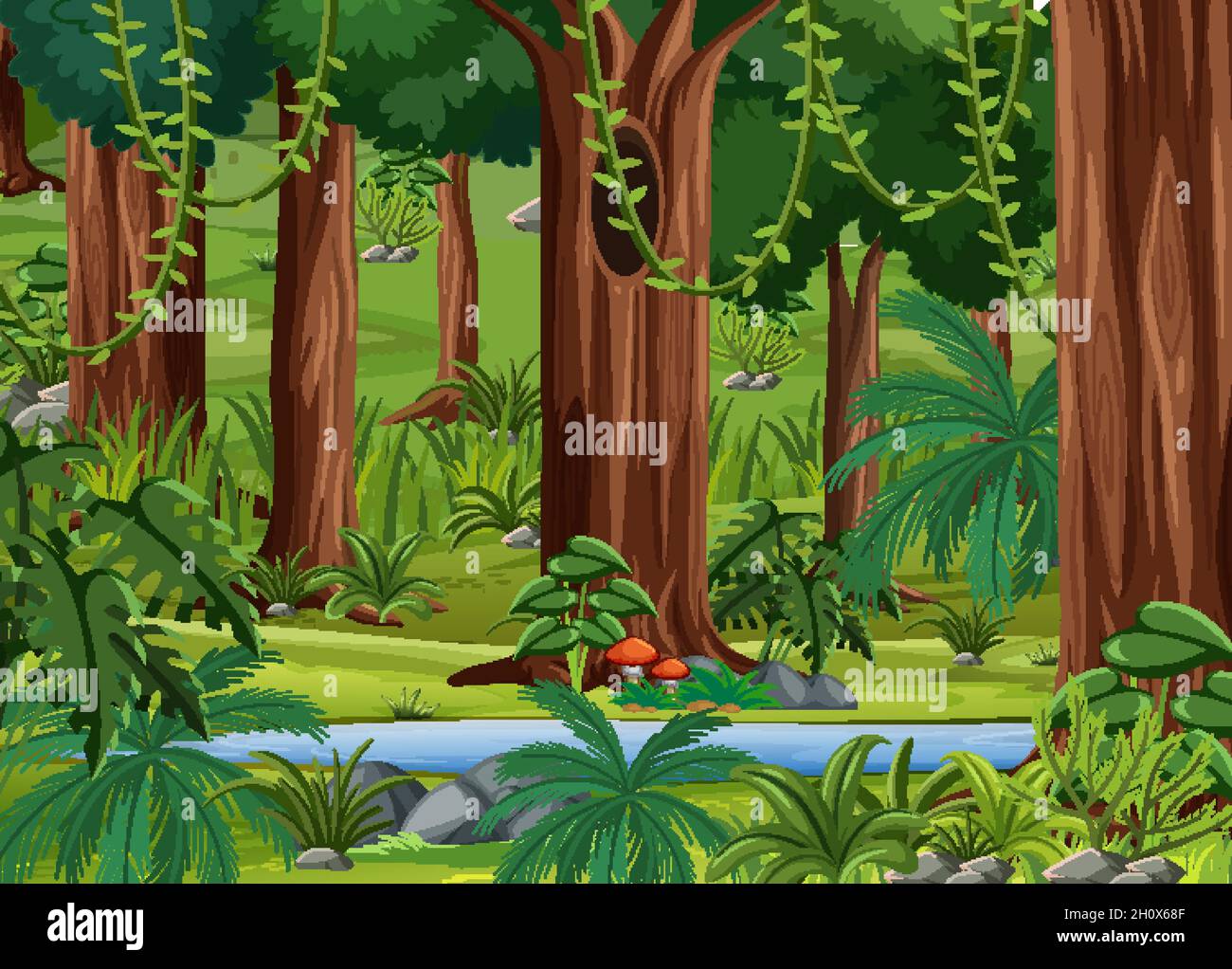Tropical forest landscape background illustration Stock Vector Image ...