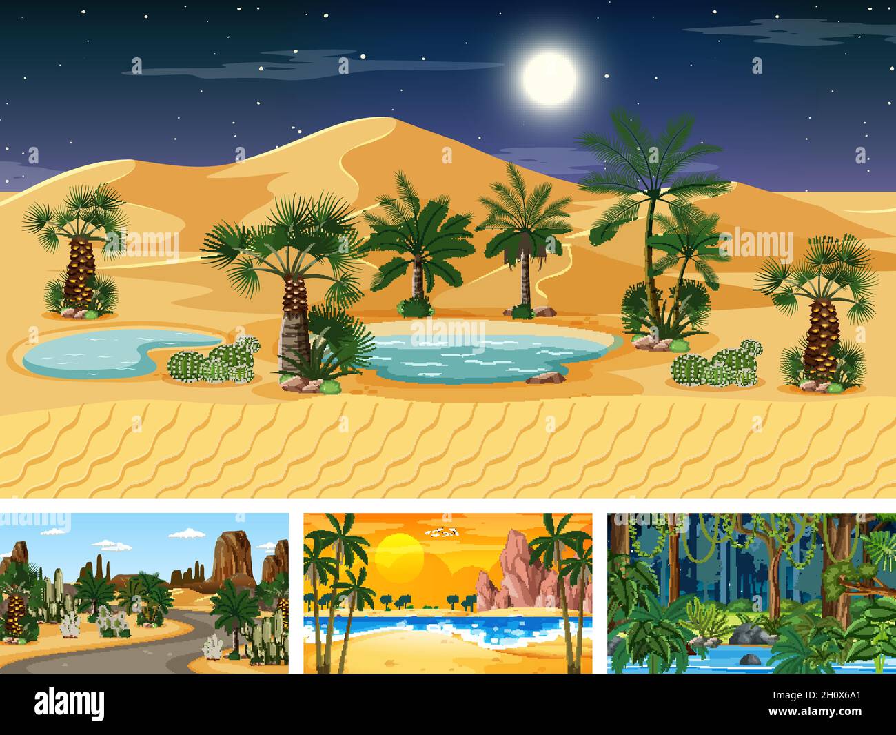 Set of different nature horizontal scenes illustration Stock Vector ...