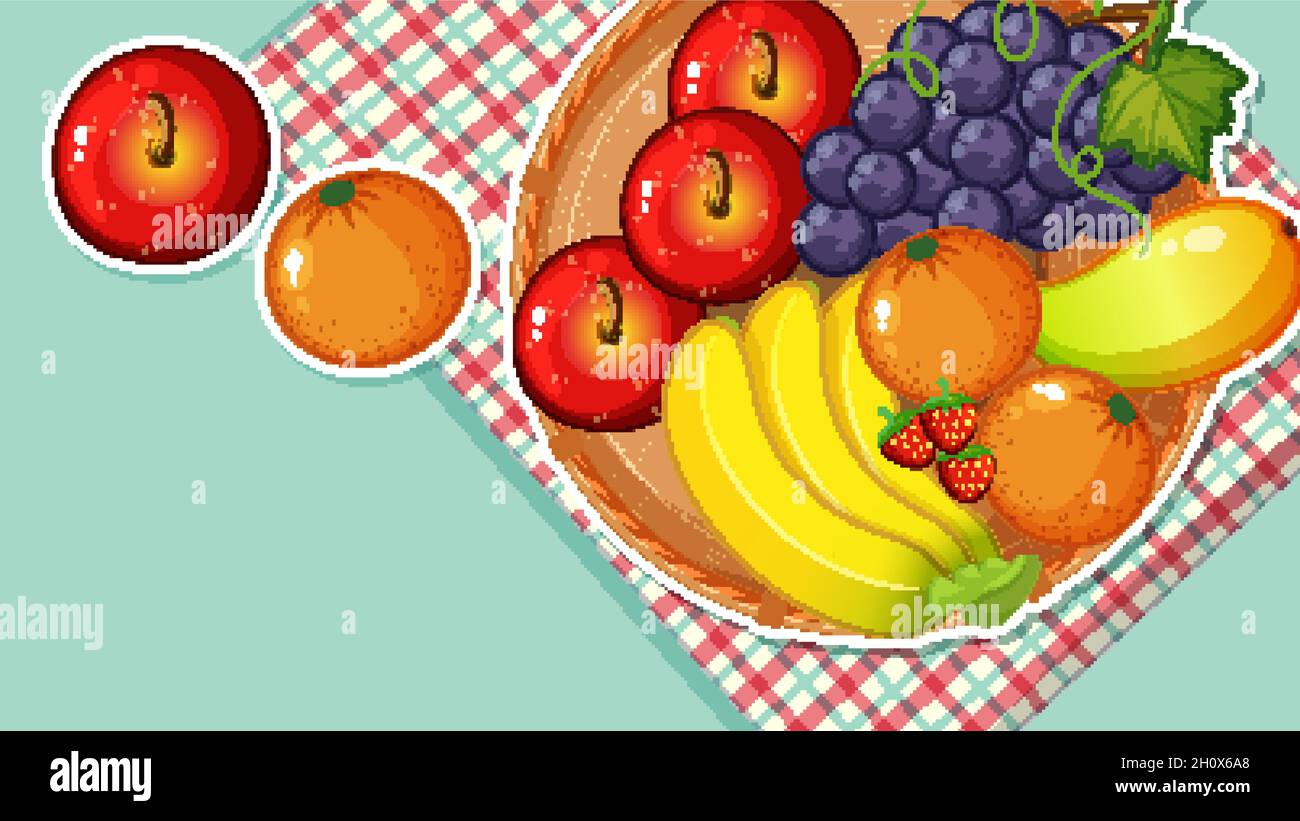 Thumbnail design with many fruits in the table illustration Stock ...
