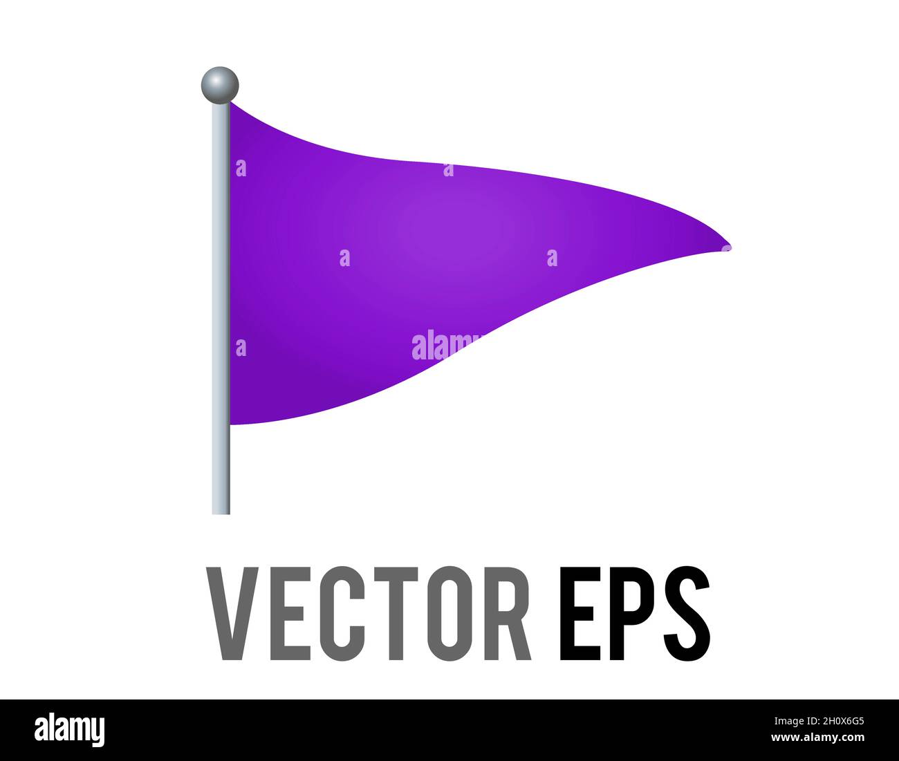 The isolated vector triangular gradient purple flag icon with silver ...