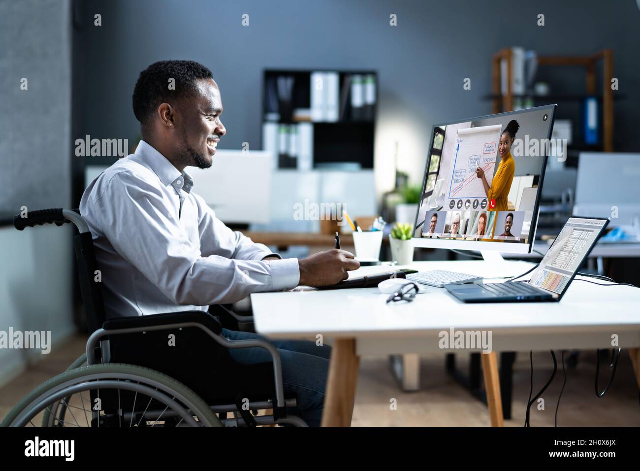 Online Virtual Video Conference Training On Desktop Computer Stock ...