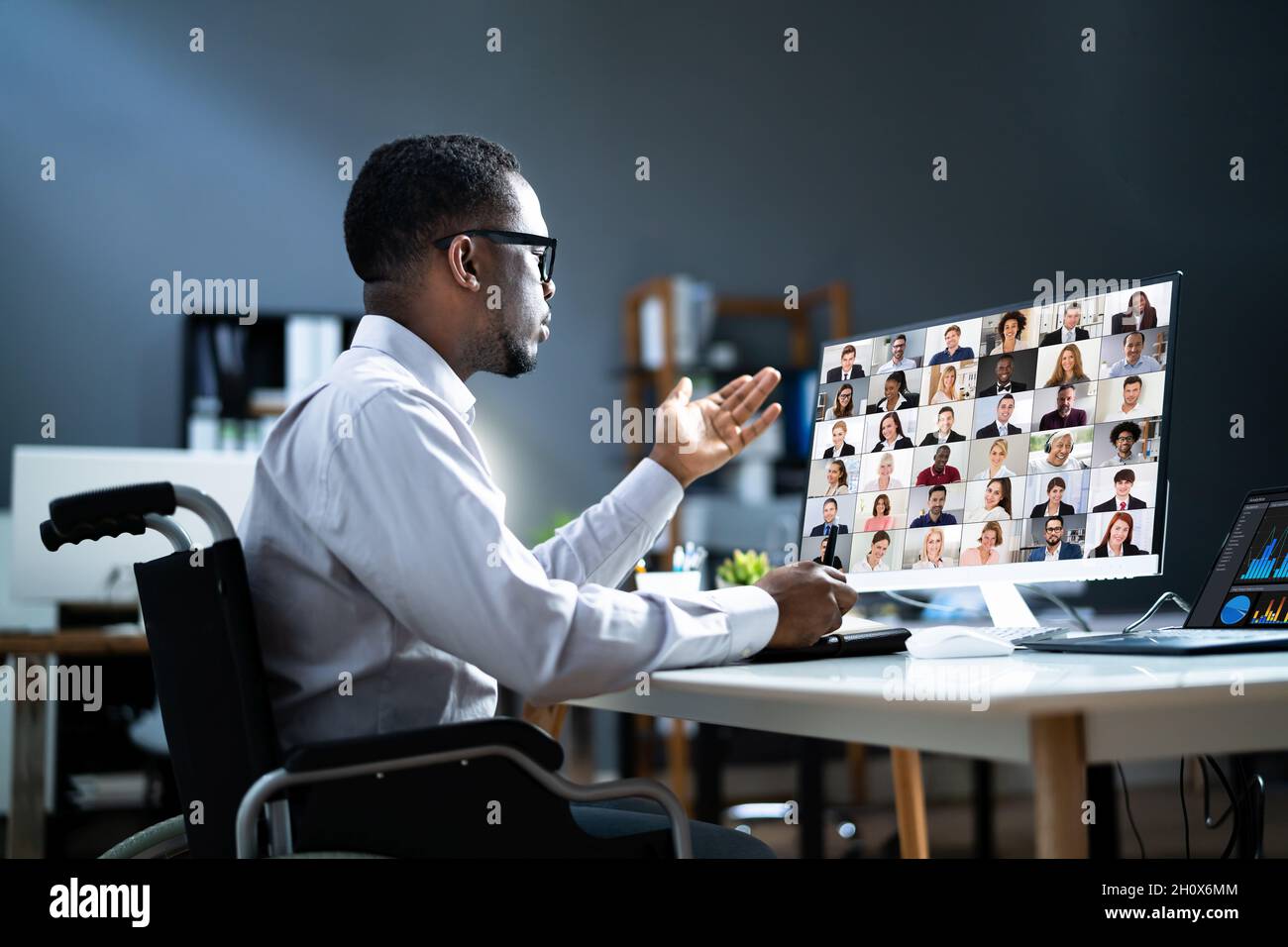 Online Virtual Teleworking Meeting On Computer. Video Webinar Stock ...