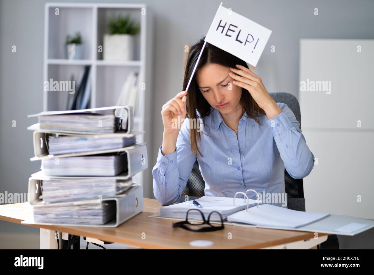 Document Folder Pile. Frustrated Woman Overloaded With Bookkeeping ...