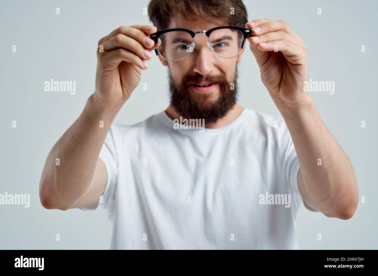 sick man with poor eyesight health problems close-up Stock Photo - Alamy