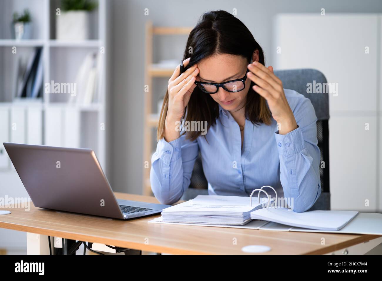 Accountant Paperwork Stress. Busy Frustrated Workaholic Woman Stock ...