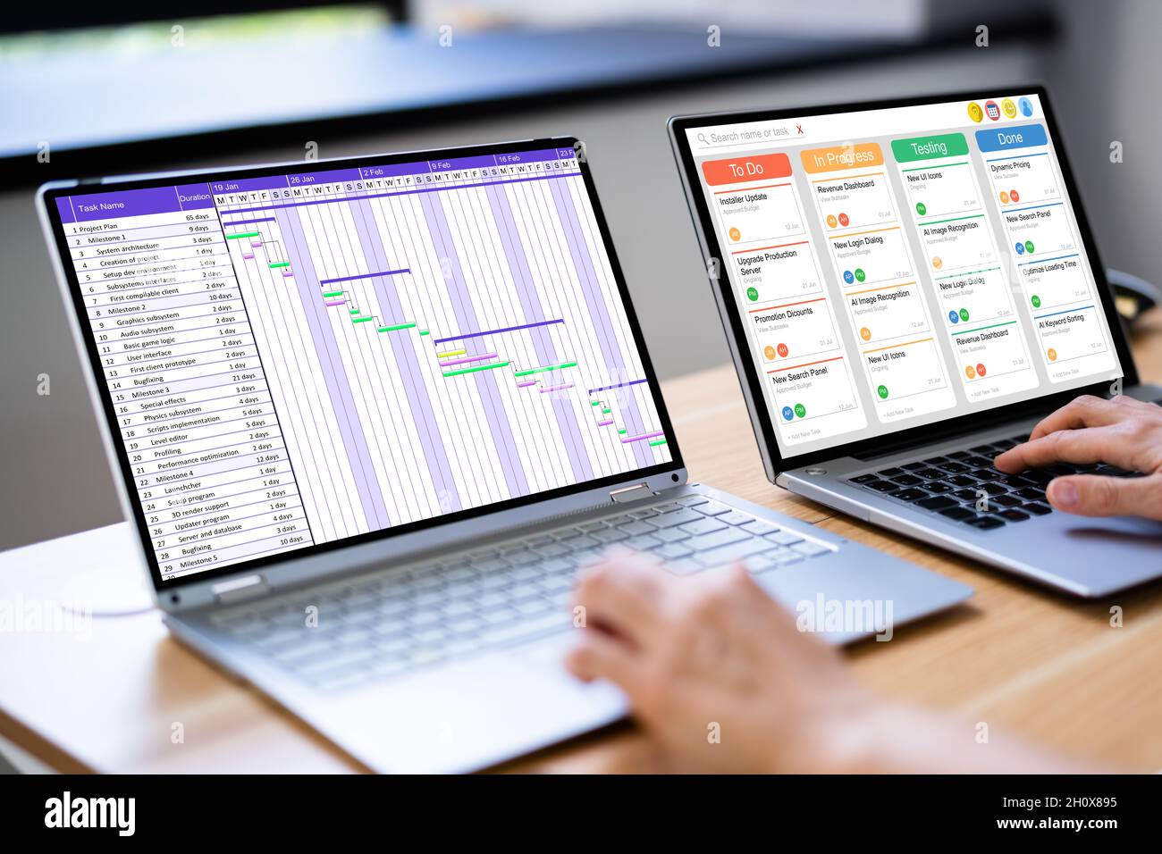 Businesswoman Marking Schedule On Calendar With Gantt Chart On Laptop ...