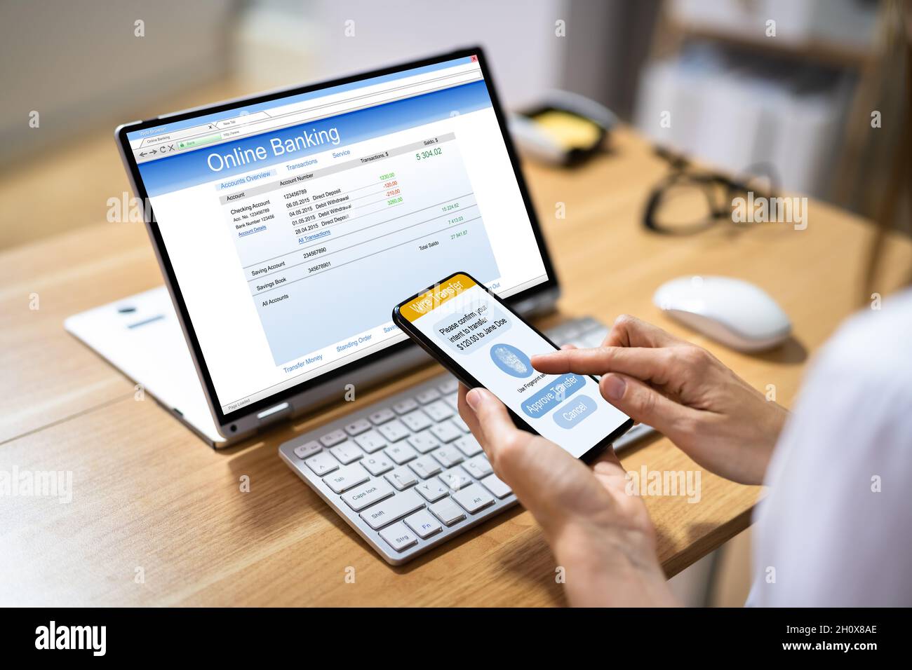 Online Two Factor Authentication For Transfer Bank Transfer Stock Photo ...