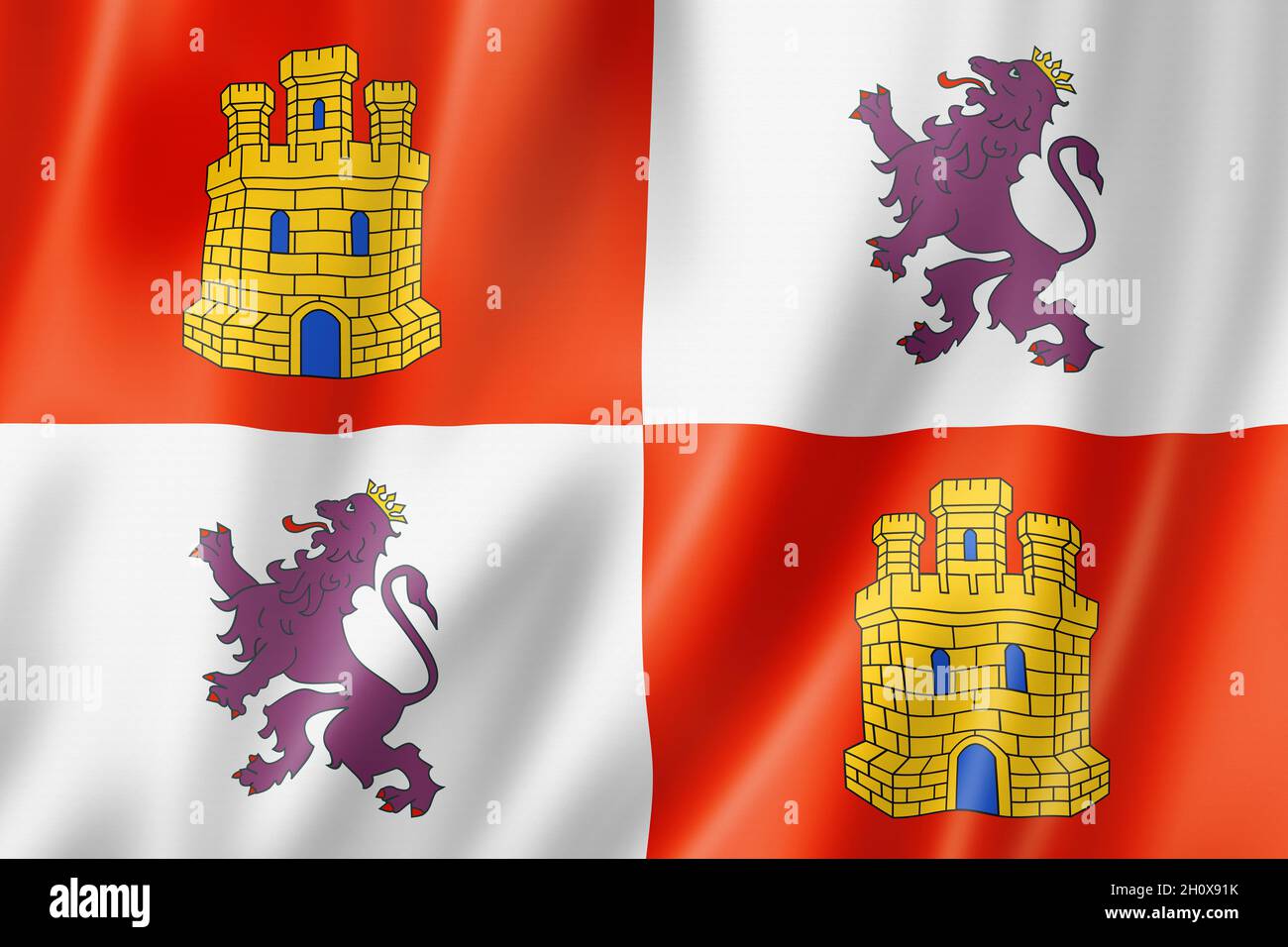 Castile and Leon province flag, Spain waving banner collection. 3D ...