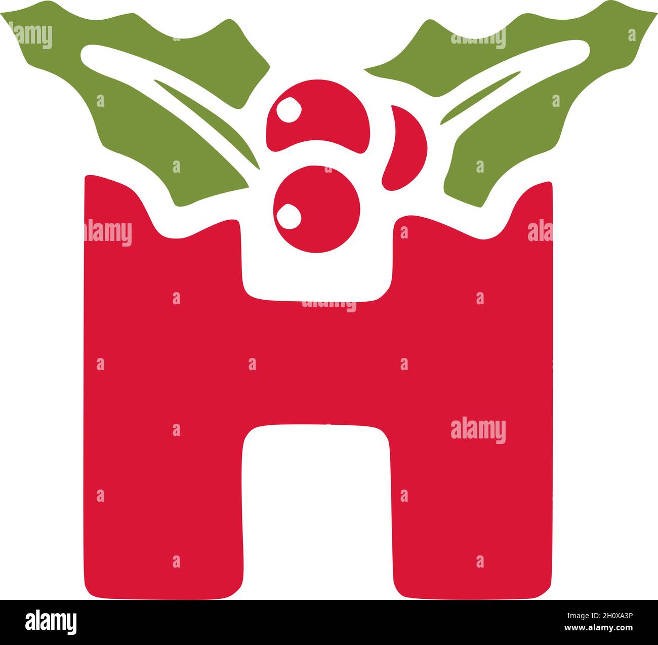 Red letter h with mistletoe, Christmas lettering vector clip art ...