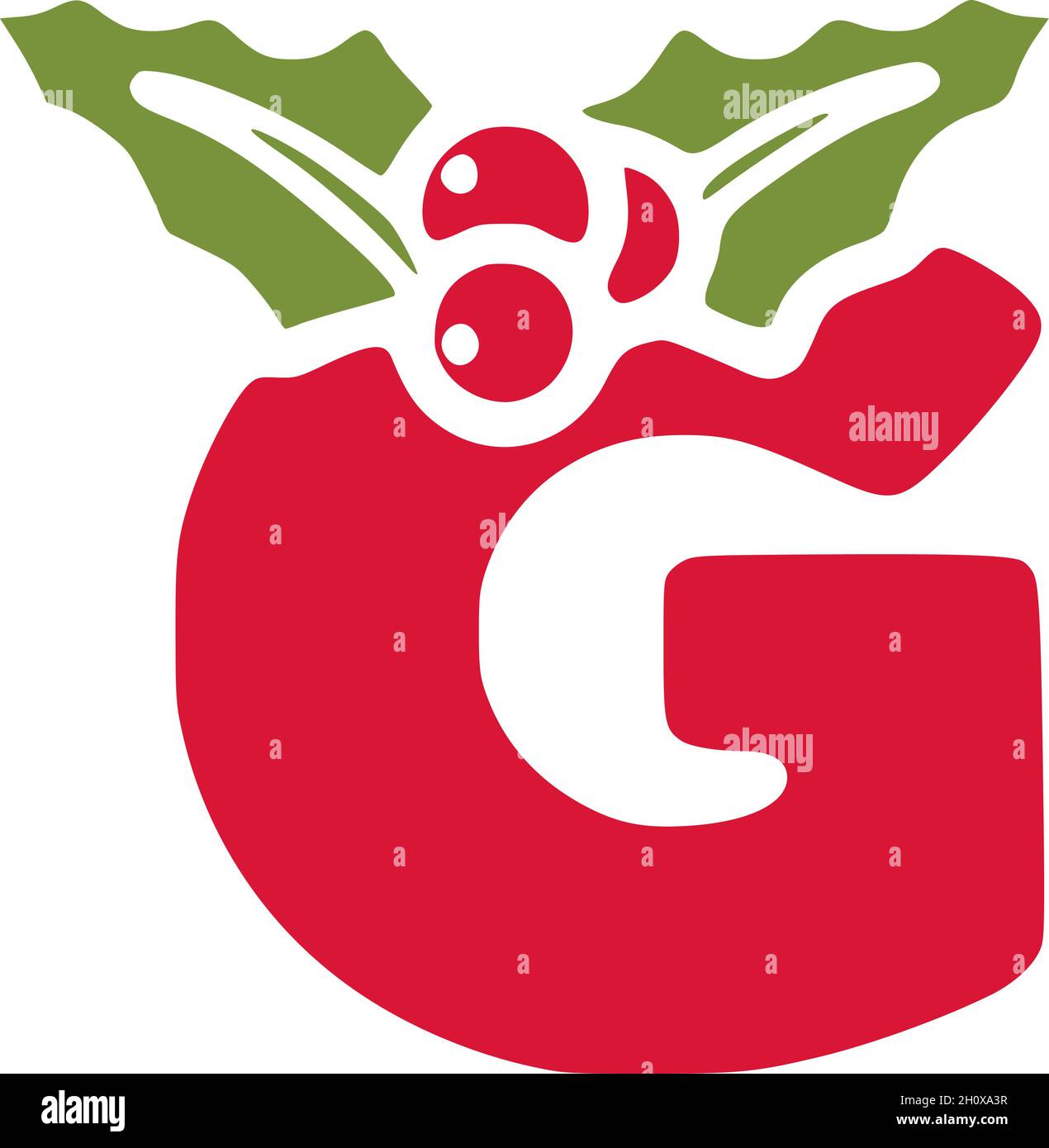 Red letter g with mistletoe, Christmas lettering vector clip art ...