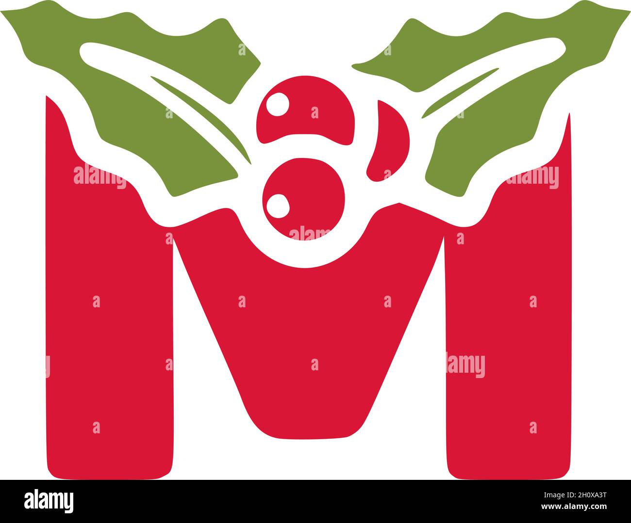 Red letter m with mistletoe, Christmas lettering vector clip art ...