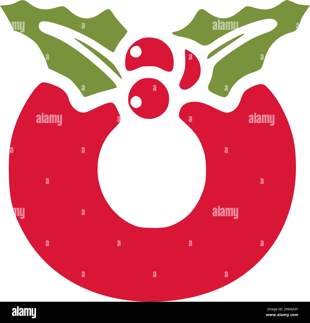 Red letter o with mistletoe, Christmas lettering vector clip art ...