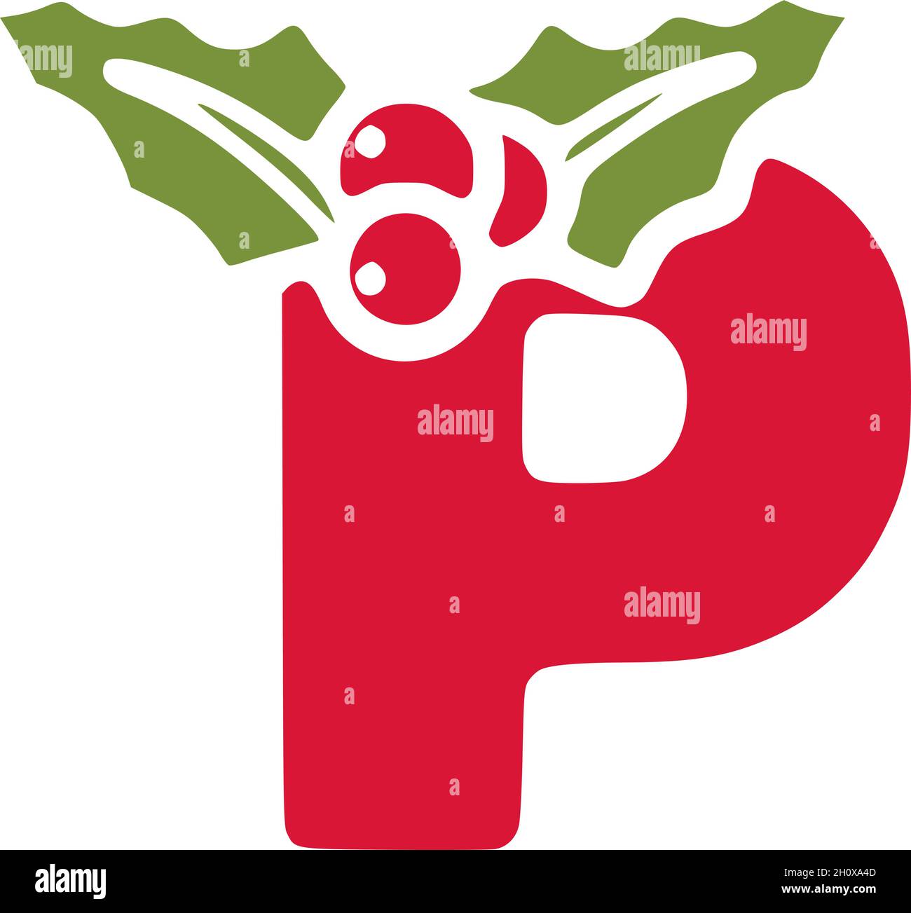 Red letter p with mistletoe, Christmas lettering vector clip art ...